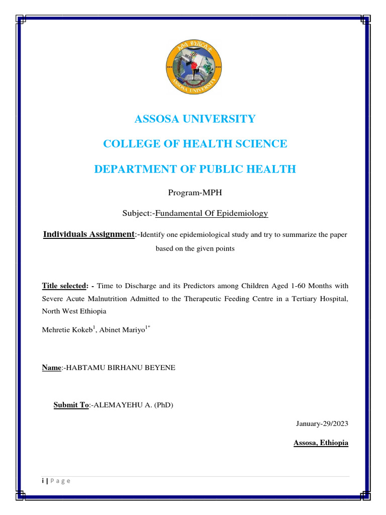 Epi Individulal Assignment | PDF | Epidemiology | Malnutrition