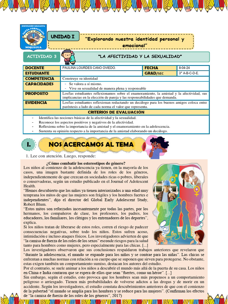 3° DPCC - Actv.03-Uni.1 2024 | PDF | La sexualidad humana | Hombre