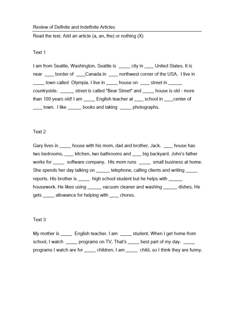 Review of Definite and Indefinite Articles | PDF | Social Science