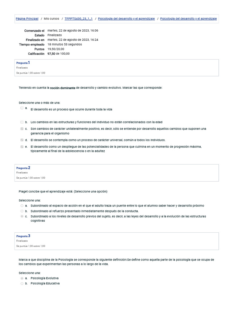 Examen Psicología Del Desarrollo y El Aprendizaje | PDF | Sicología | Aprendizaje