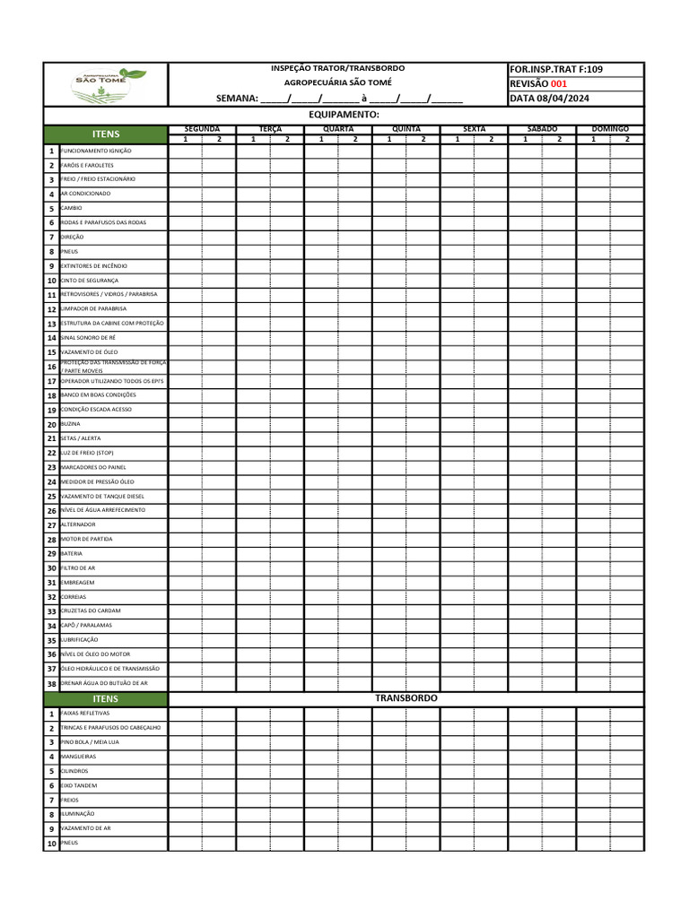 Checklist Trator e Tansbordo | Download grátis PDF | Trator