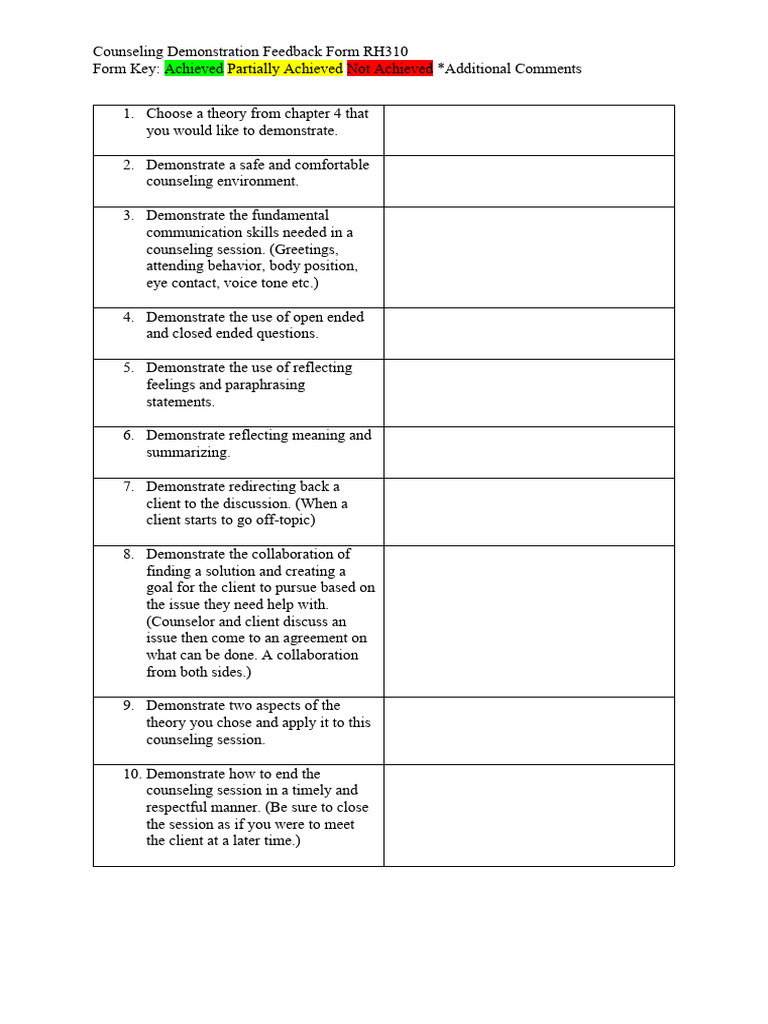 Counseling Skills Evaluation Form | PDF