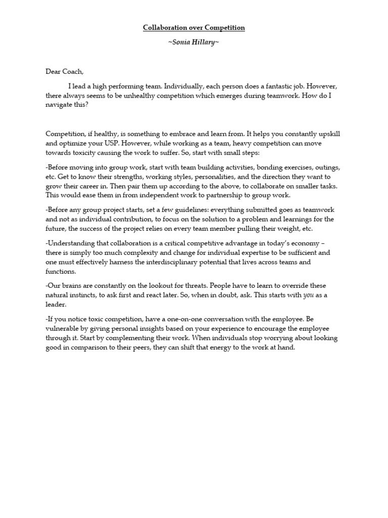 Dear Coach - Collaboration Over Competition - Issue 238 May 2024 | PDF