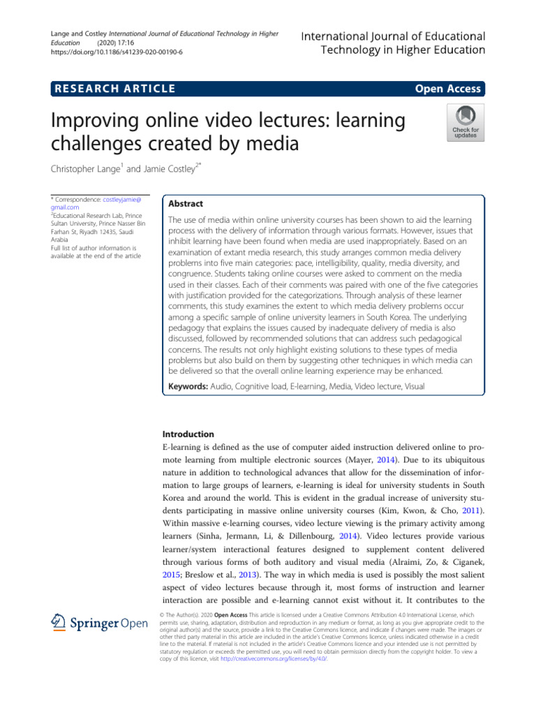 Improving Online Video Lectures: Learning Challenges Created by Media | PDF | Educational ...