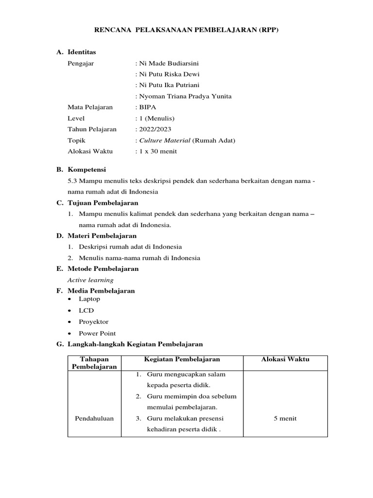 RPP Jadi Bipa | PDF | Seni & Disiplin Bahasa