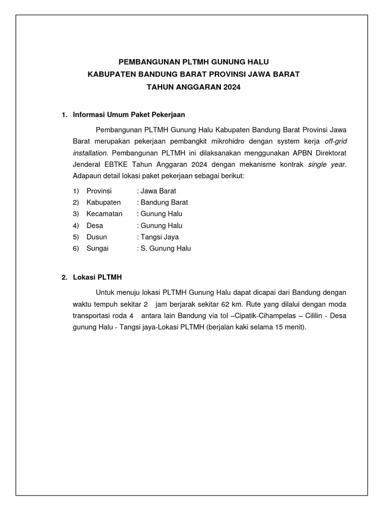 Uraian Singkat PLTMH GN Halu | PDF