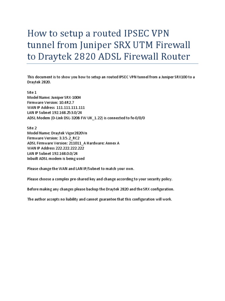 How To Setup A Routed IPSEC VPN Tunnel From Juniper SRX UTM Firewall To ...