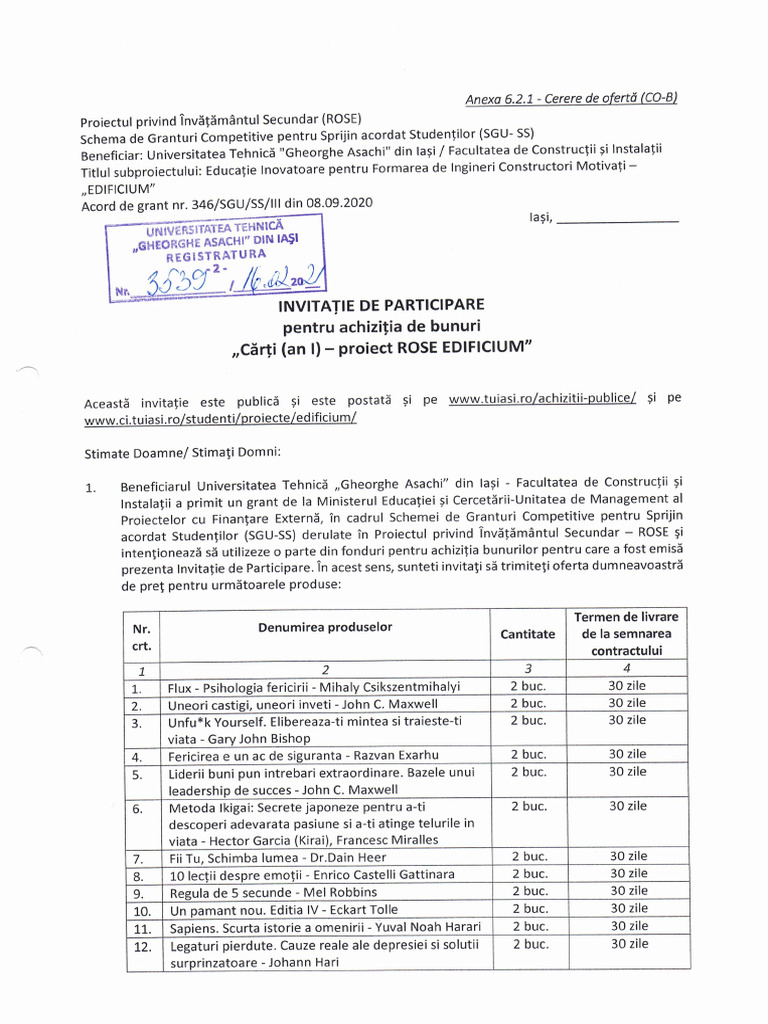 Invitatie de Participare Carti Edificium | PDF