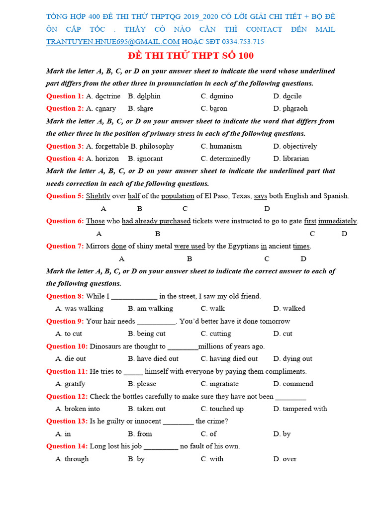 Onluyen - VN - Ä Á Thi Thá THPT Quá C Gia Mã N Tiáº¿ng Anh Cã Lá I Giáº I Chit Tiáº¿t | PDF