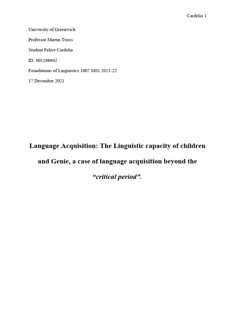 Essay Foundations of Linguistics | PDF | Language Acquisition | Word