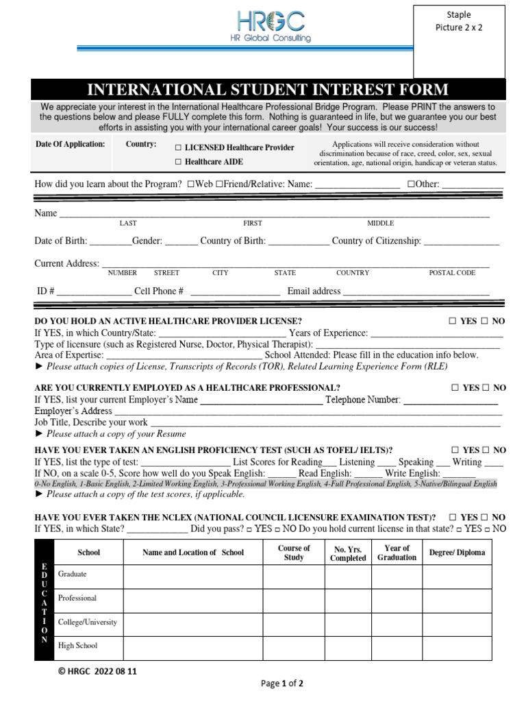 HRGC Application-Interest Form | PDF