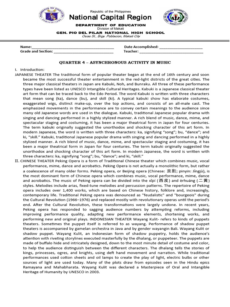 G8 Music Asynchronous April 15, 2024 | PDF | Theatre | Oral Literature