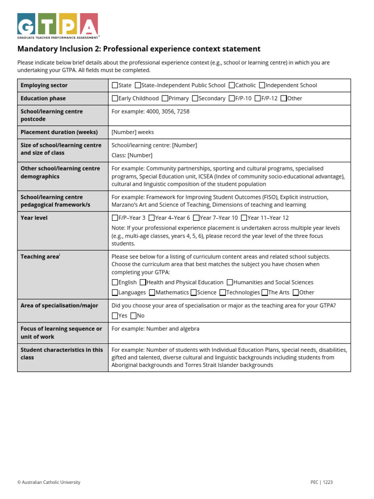Professional Experience Context Statement | PDF | Science | Social Sciences