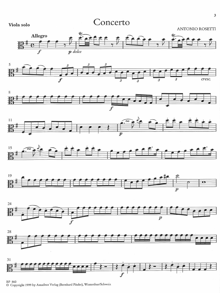 Rosetti - Viola Concerto SolM Viola Part | PDF
