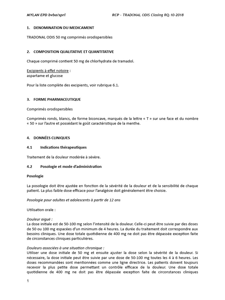 Indications et posologie de Tradonal ODIS | PDF | Antalgique ...