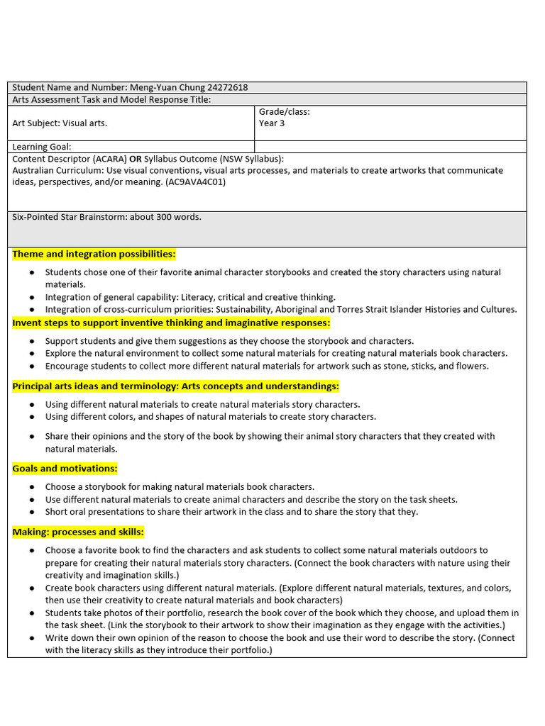 Year 3 Visual Arts Curriculum Guide | PDF | Creativity | Literacy