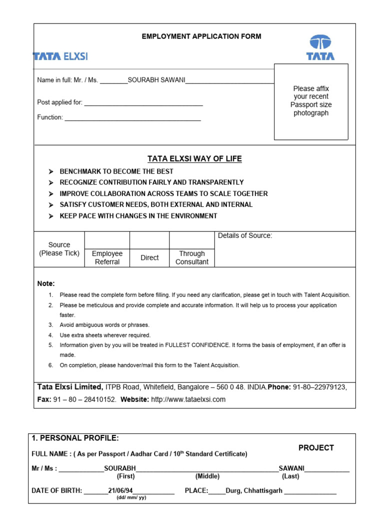Employment Application Form - Project Updated | PDF