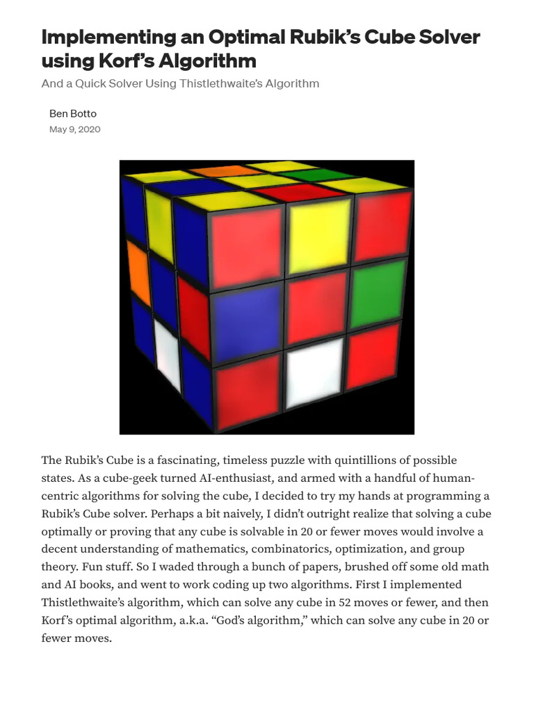 Rubik's Cube Solver by Ben Botto | PDF | Algorithms And Data Structures | Algorithms