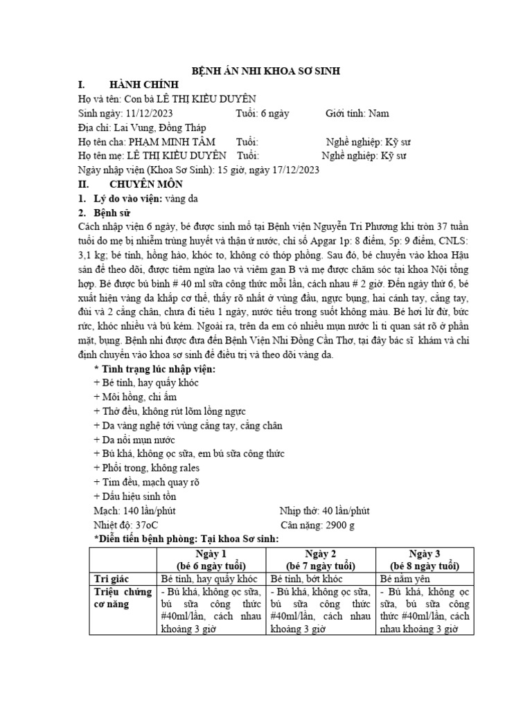 B - - - NH- - - N-NHI-KHOA-S - - -SINH.docx; filename= UTF-8''BỆNH-ÁN-NHI-KHOA-SƠ-SINH | PDF