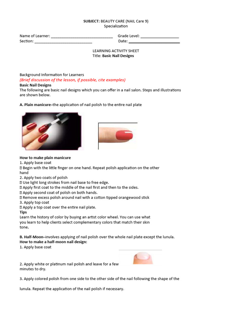 Learning-Activity-sheet1-1 - Beauty Care (Nail Care 9) | PDF | Nail ...