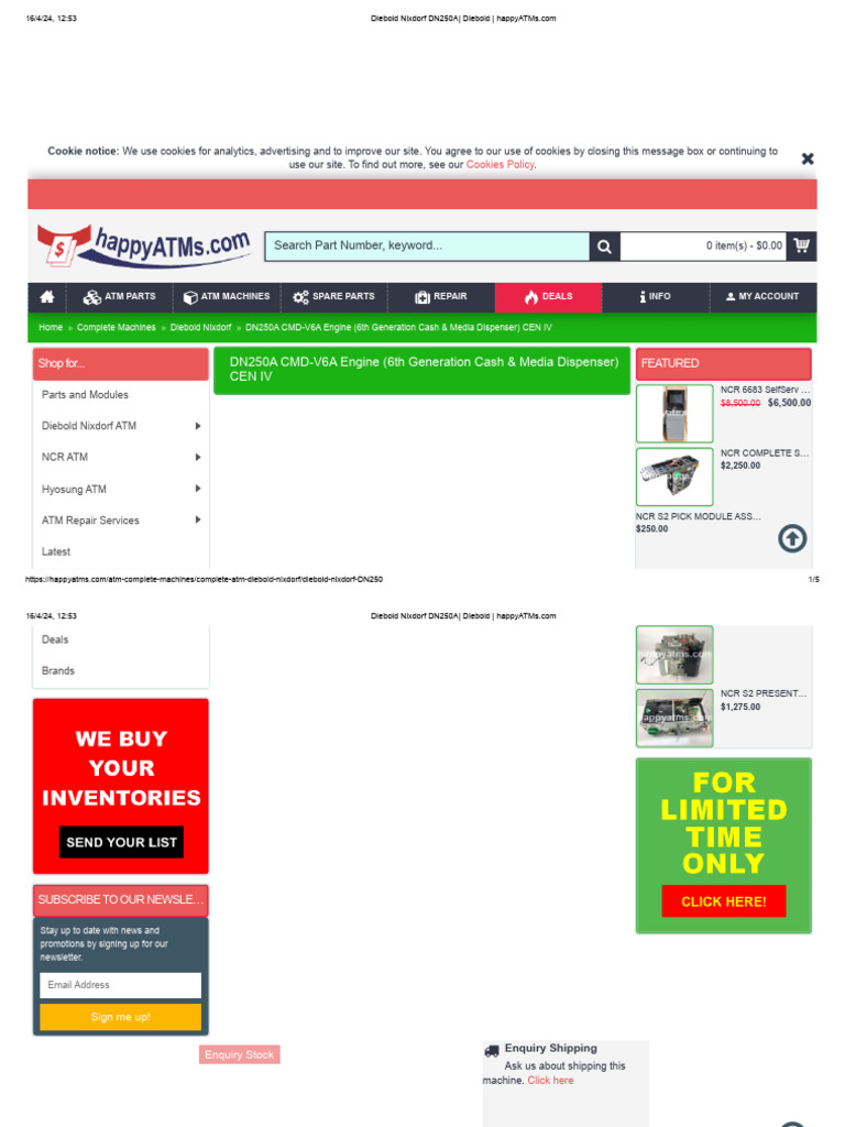 Diebold Nixdorf DN250A - Part List | PDF | Automated Teller Machine | Computing