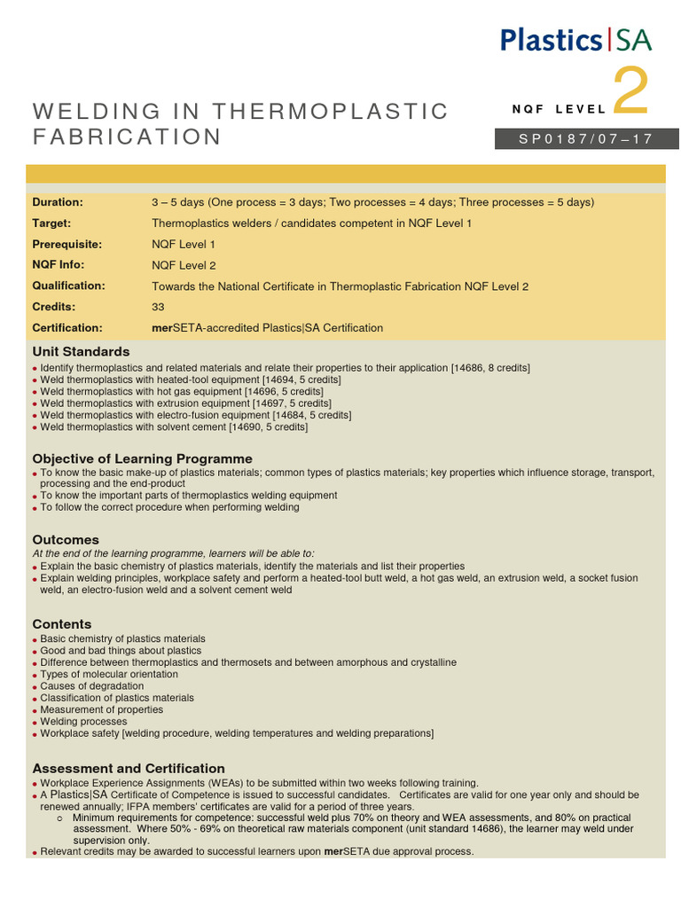 Thermoplastic Welding Training NQF Level 2 | PDF | Welding | Construction