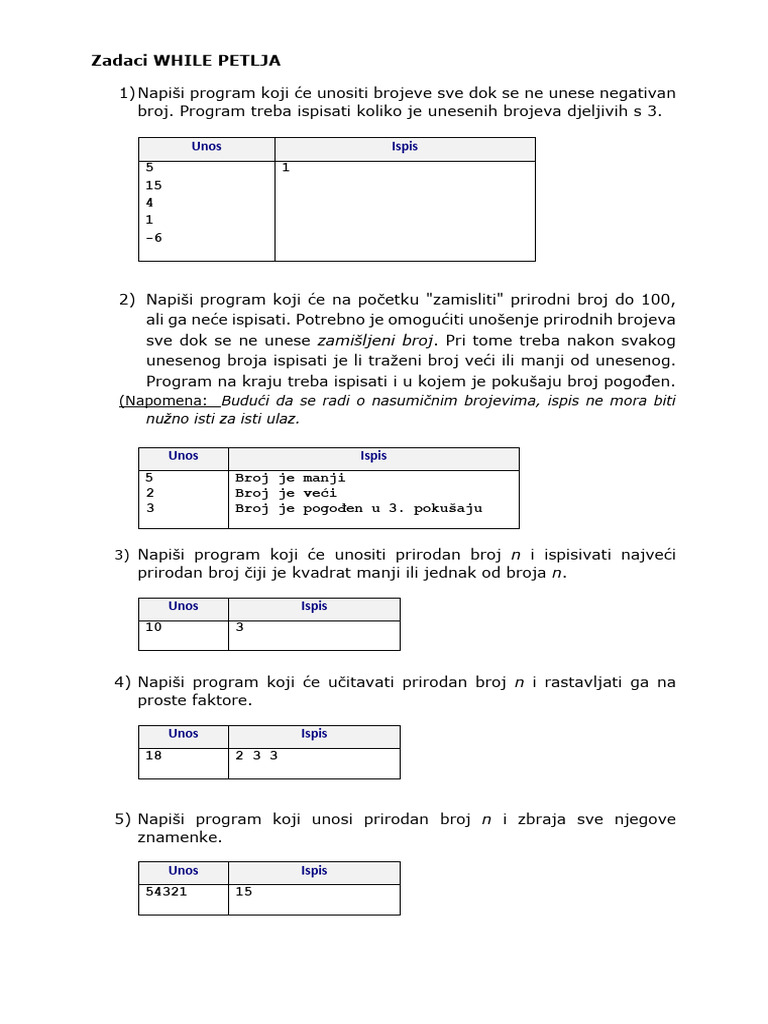 1 Dio Zadaci WHILE | PDF