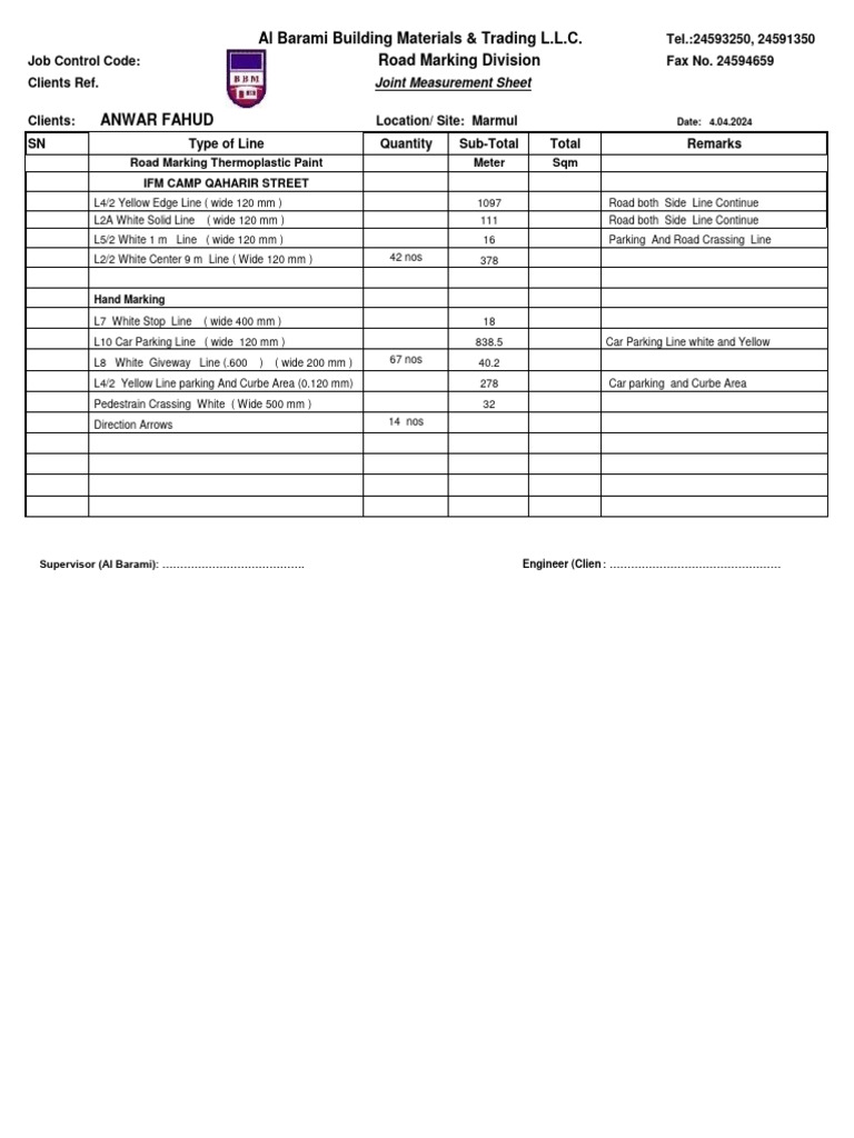 Marmul Road Marking Works | PDF | Materials