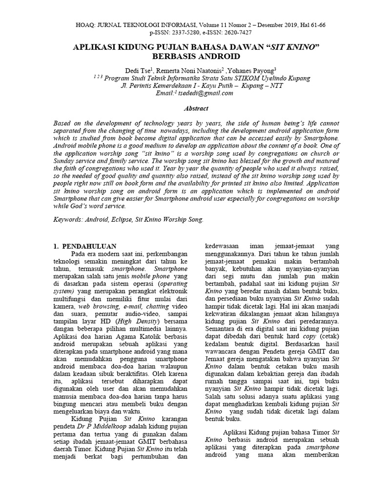 Aplikasi Kidung Pujian Bahasa Dawan "Sit Knino" Berbasis Android | PDF ...