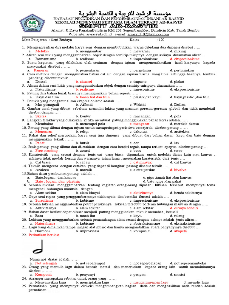 Soal SBK Kelas 9 Ganjil | PDF | Seni | Puisi