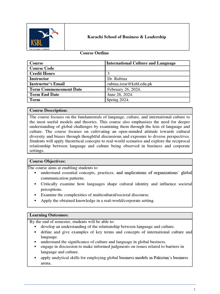 International Culture Course Outline | PDF | English Language ...