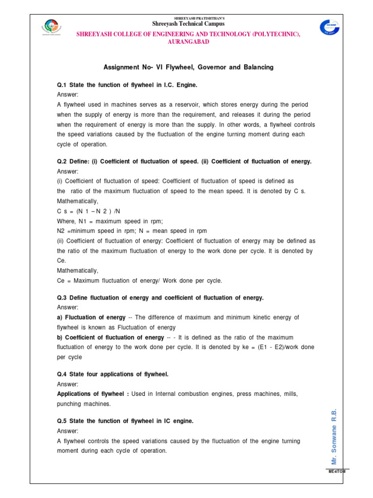 Flywheel and Governor Functions Explained | PDF | Force | Applied And ...