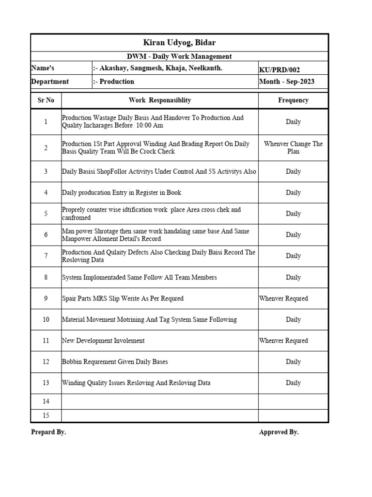 DWM - Daily Work Management | PDF