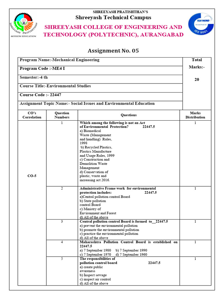 Assignment No 5 Est | PDF | Pollution | Waste