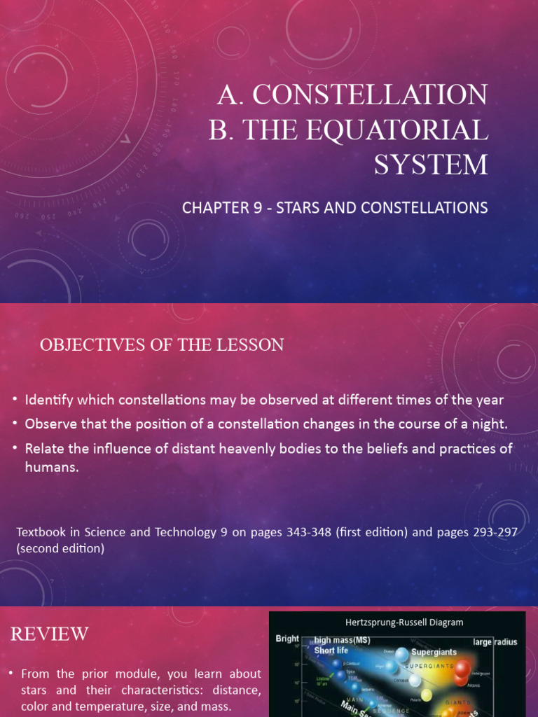 Constellation and Equatorial System | PDF | Stars | Zodiac