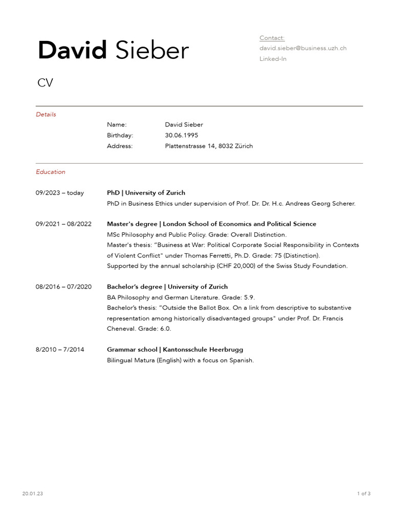 David Sieber-CV | PDF | Doctor Of Philosophy