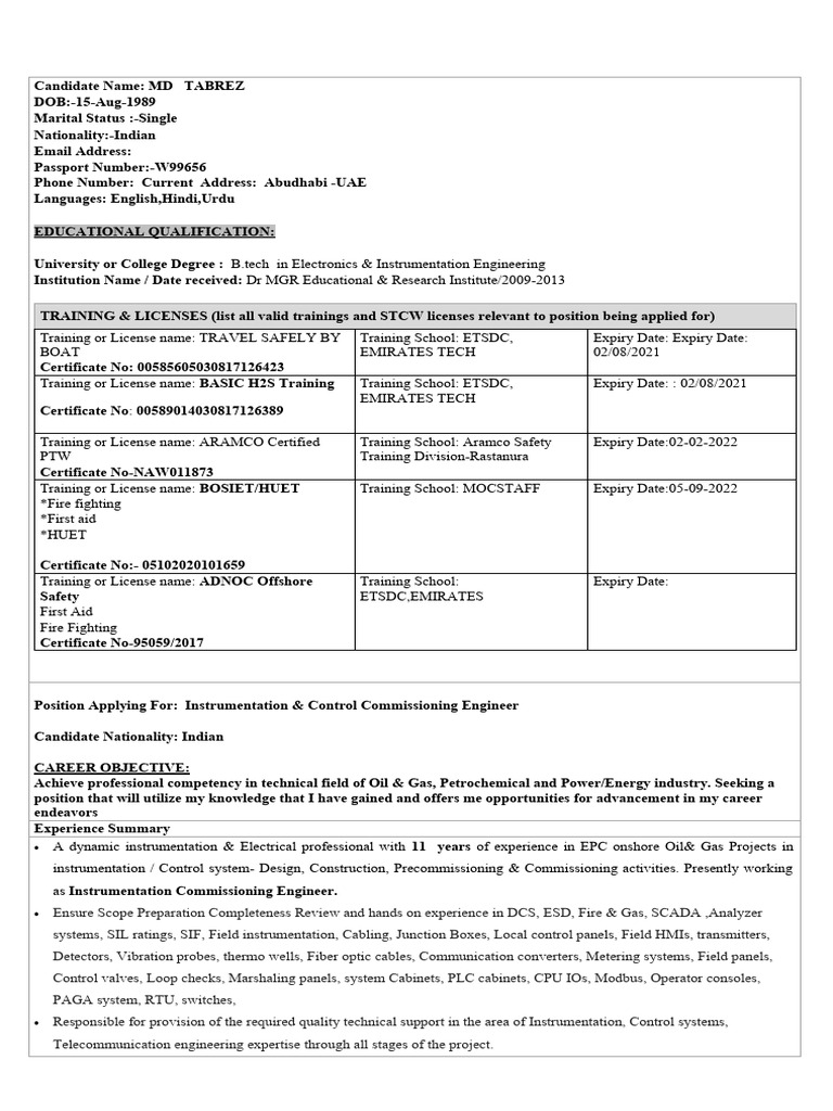 Instrument Commissioning Engineer | PDF | Scada | Instrumentation