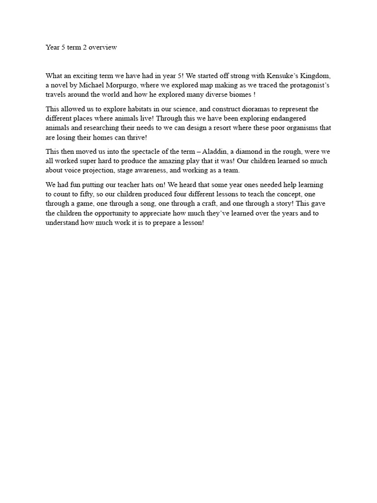 Year 5 Term 2 Overview | PDF Year 5 Term 2 Overview | PDF