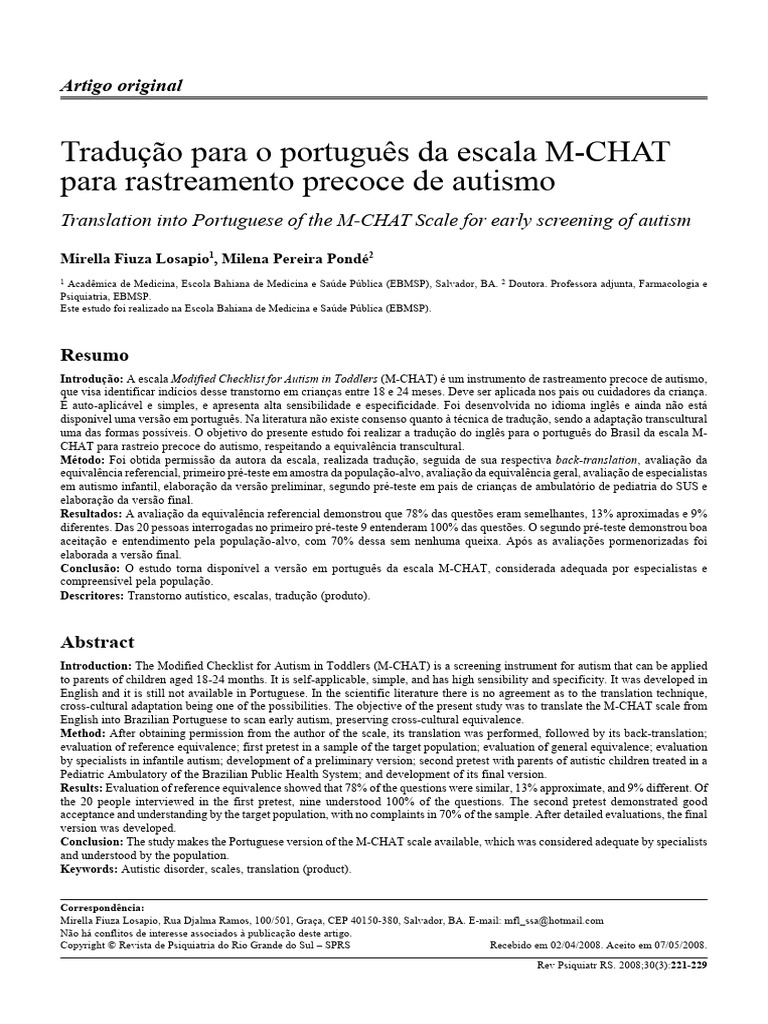 Escala M-Chat | PDF | Psiquiatria Escala M-Chat | PDF | Psiquiatria