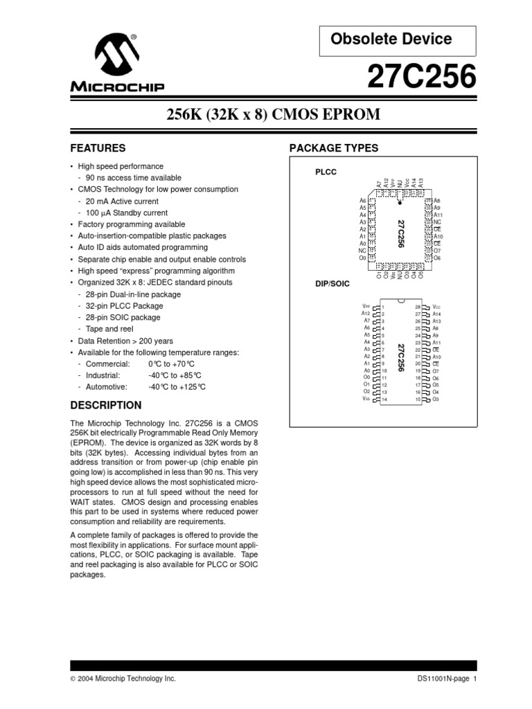 27C256 CMOS EPROM Datasheet | PDF | Pic Microcontroller | Integrated ...