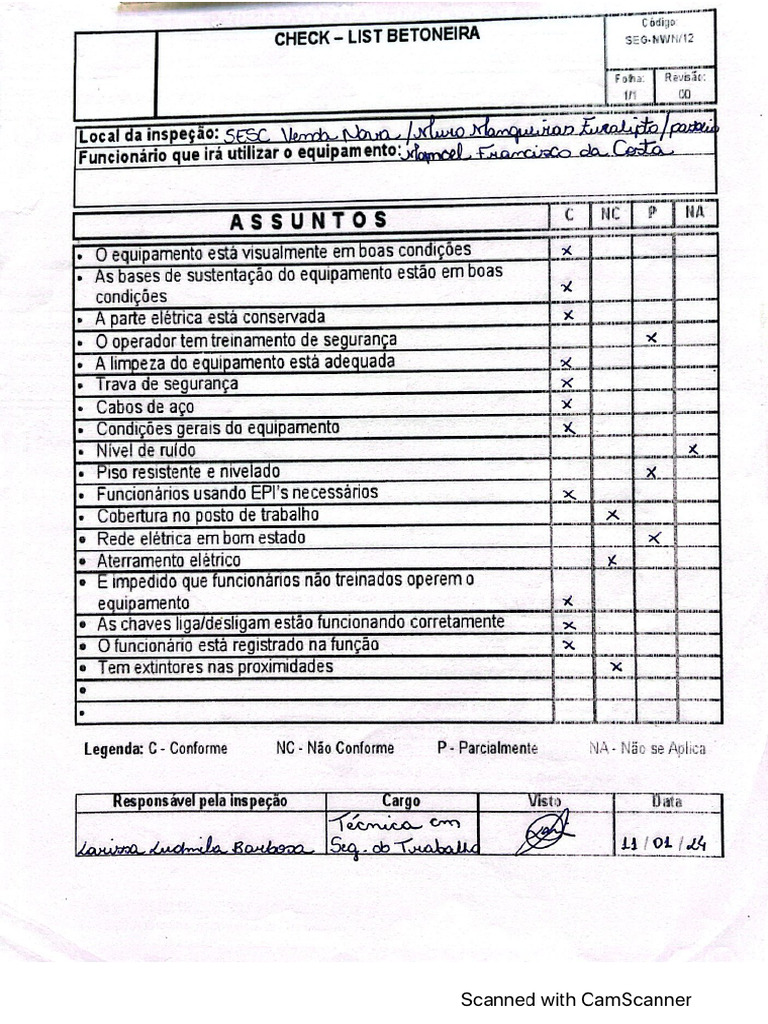 Check List - Betoneira 001-24-252 | PDF