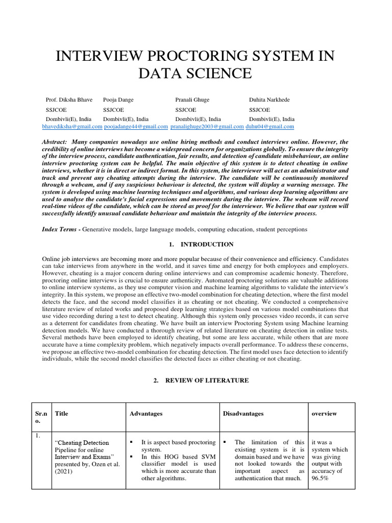 Online Interview Proctoring System | PDF | Databases | Logistic Regression