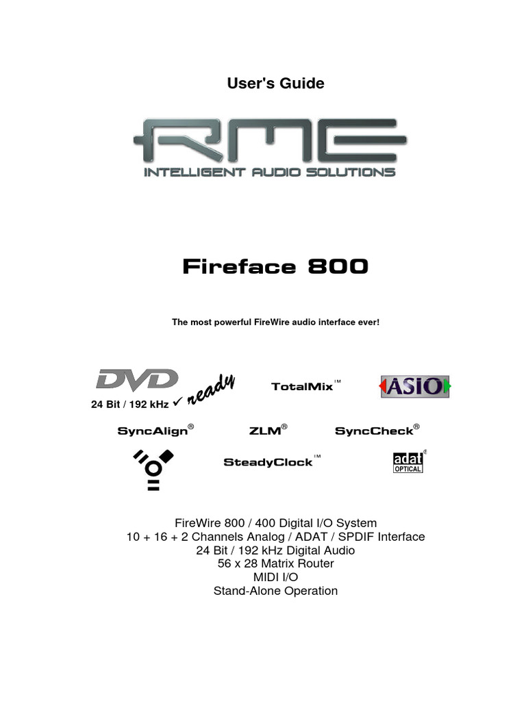 RME Fireface 800 Audio Interface Owner's Manual | PDF | Device Driver ...