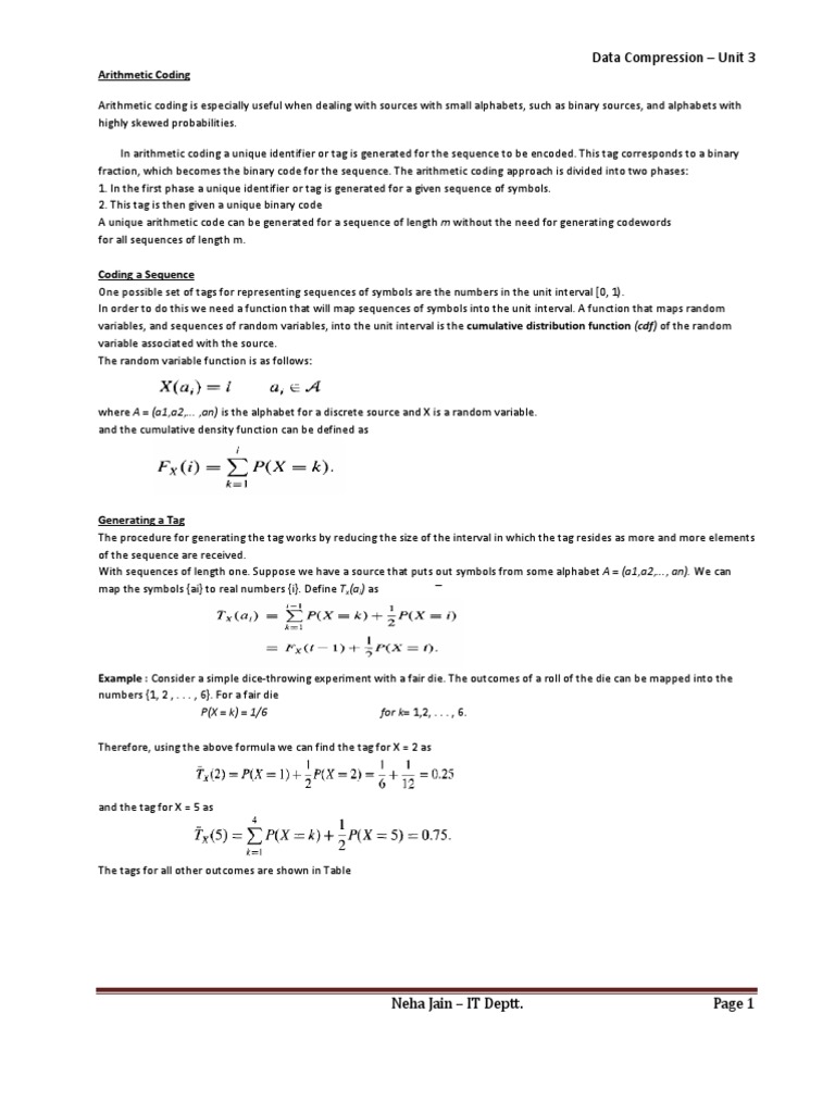 An In Depth Explanation Of Arithmetic Coding For Data Compression Pdf