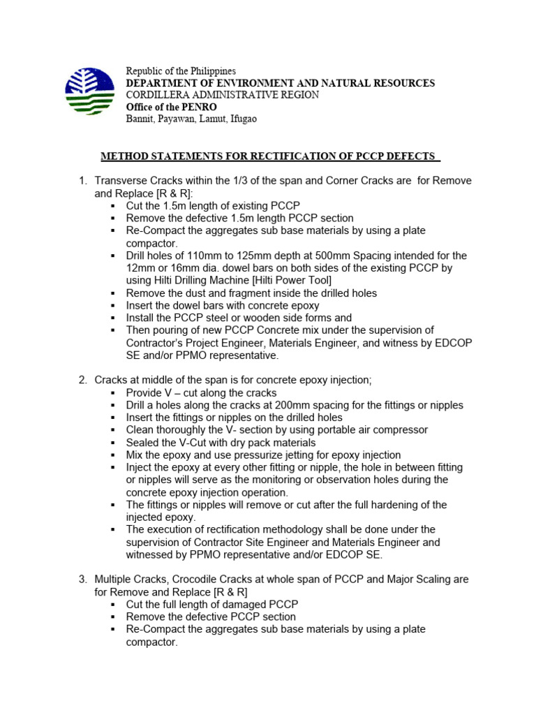 Method Statement For Corrective Measures of PCCP Defects - February 27 ...