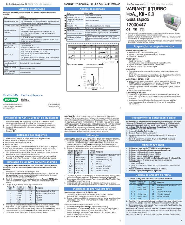 GUIA RAPIDO - VARIANT - II - TURBO - HbA1c - Kit - 180318 | PDF | Mol (unidade)