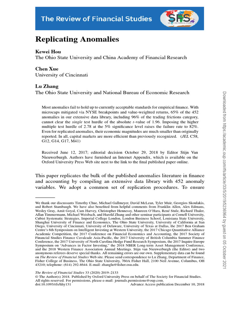 Replicating Anomalies | PDF | Regression Analysis | Ordinary Least Squares