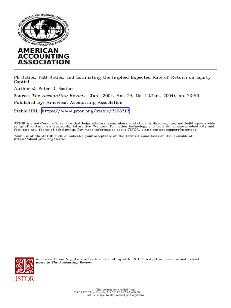 PE Ratios, PEG Ratios, and Estimating The Implied Expected Rate of ...