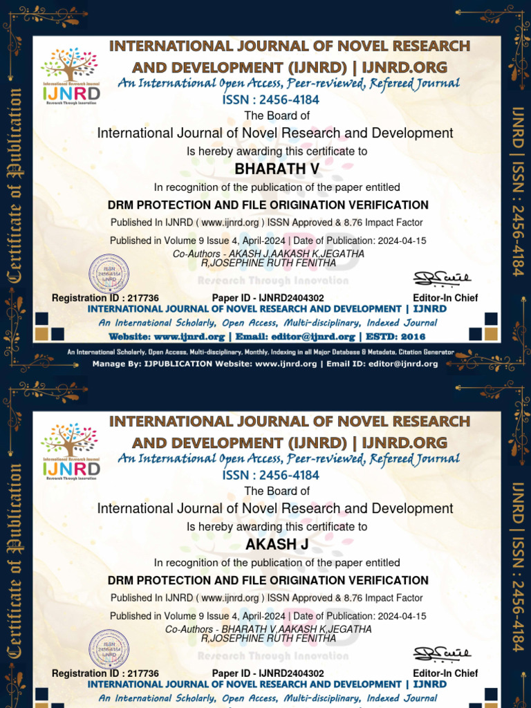 IJNRD2404302 Certificate | PDF