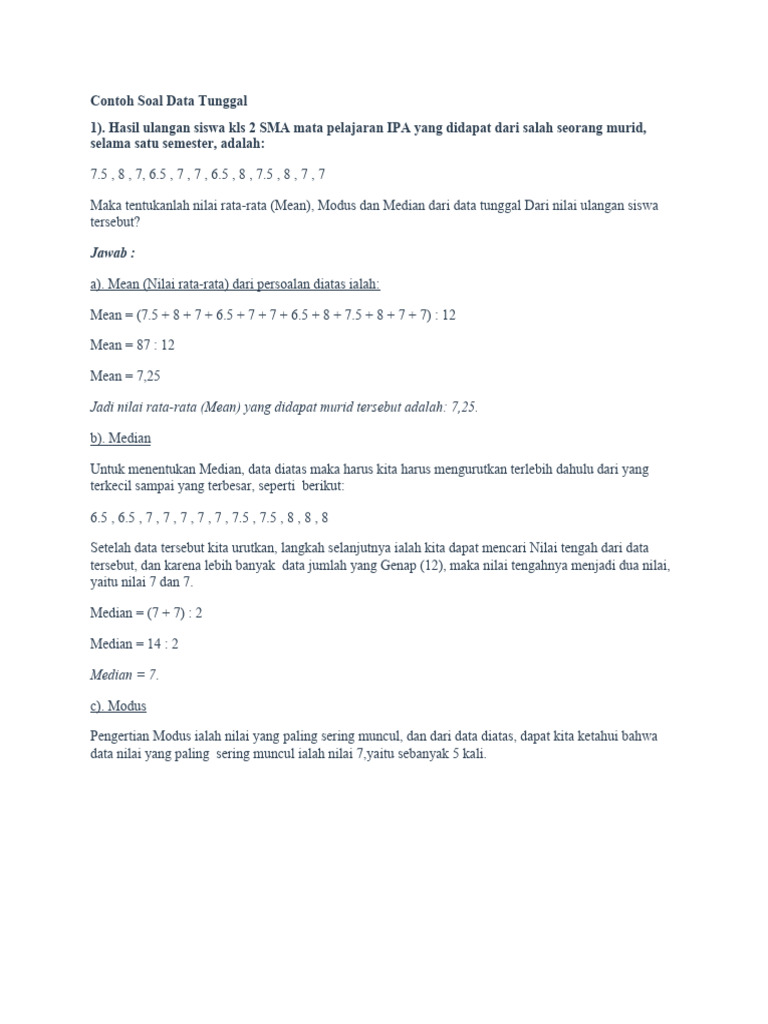 Contoh Soal Data Tunggal | PDF